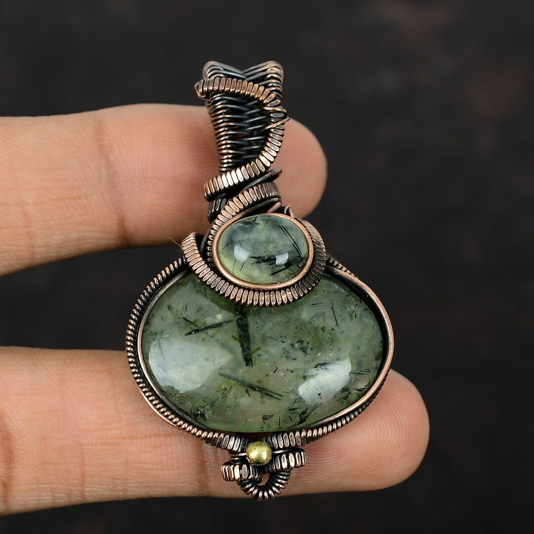 Moss Prehnite Pendant Copper Wire Wrapped Pendant Handmade Gemstone ...