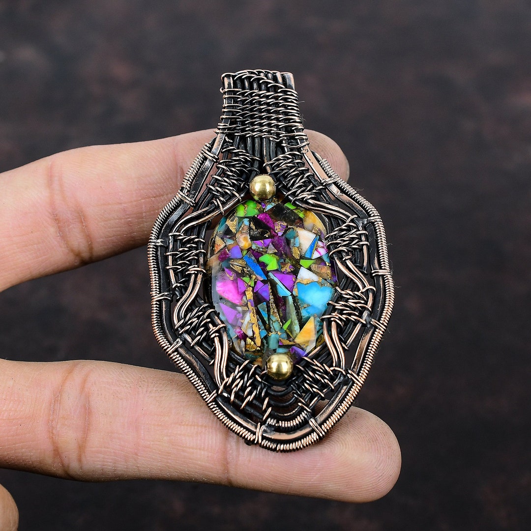 Fiesta Kingman Turquoise Pendant Copper Wire Wrapped Gemstone Pendant ...