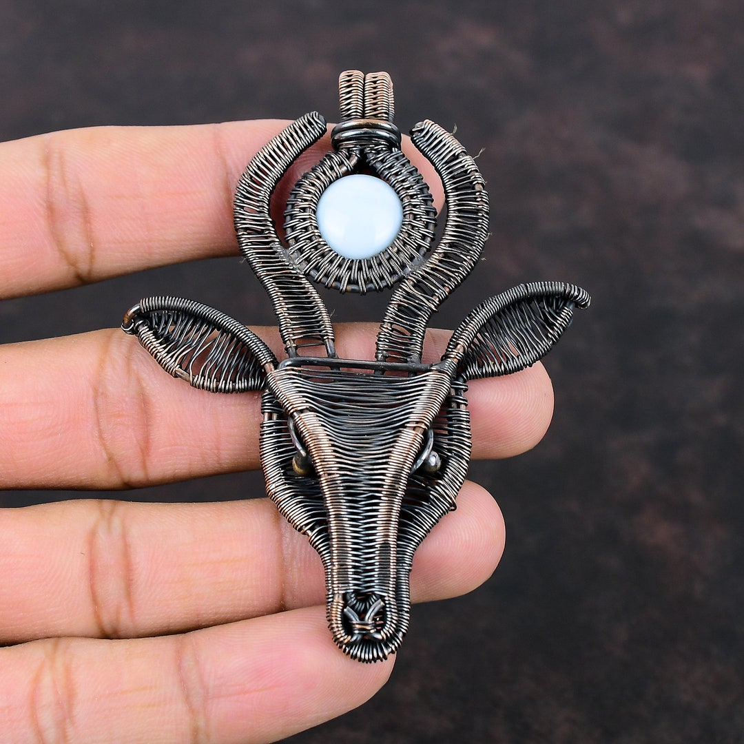Owyhee Blue Opal Pendant Copper Wire Wrapped Pendant Handmade Cow Face ...