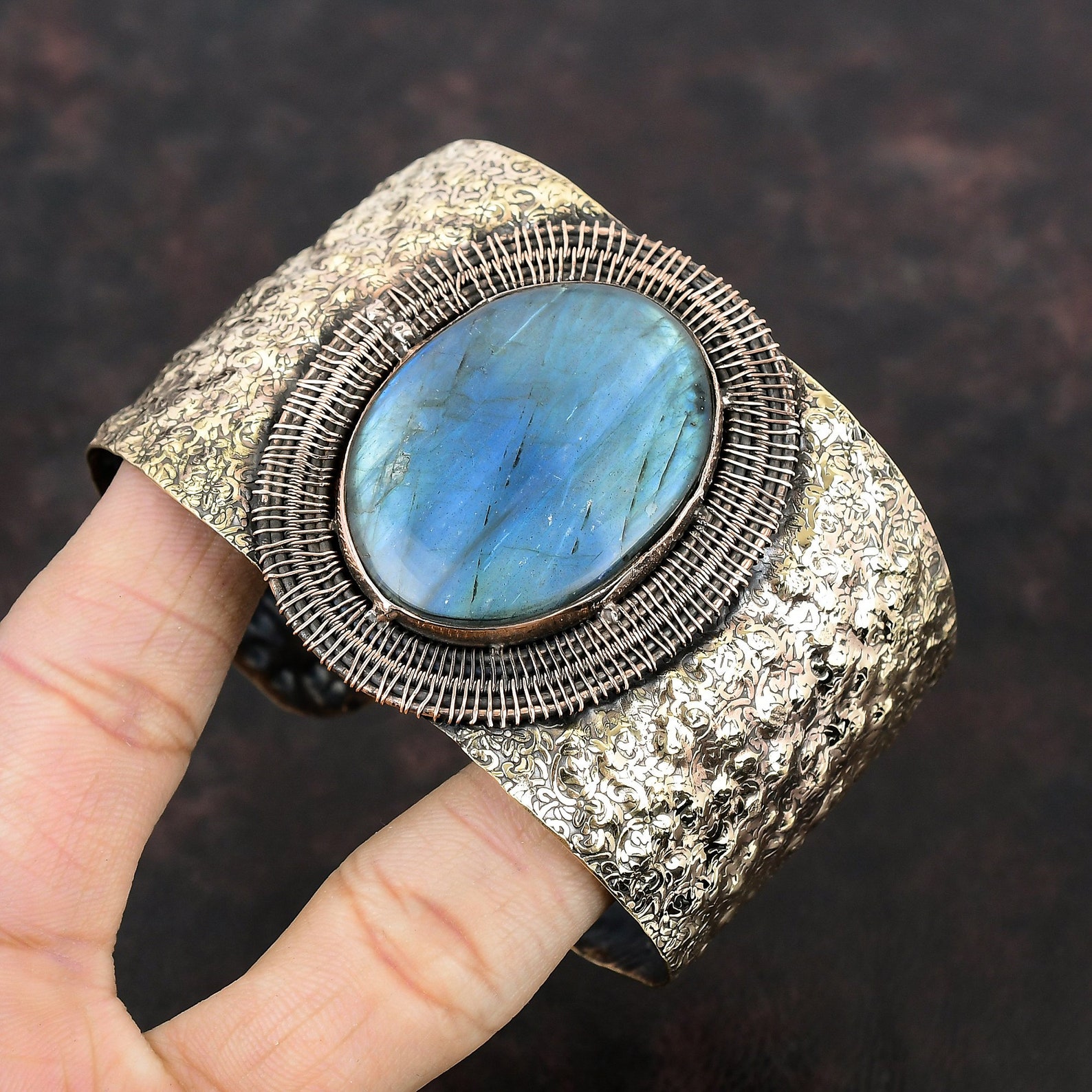 Labradorite Cuff Bracelet Copper Wire Wrapped Jewelry Adjustable ...