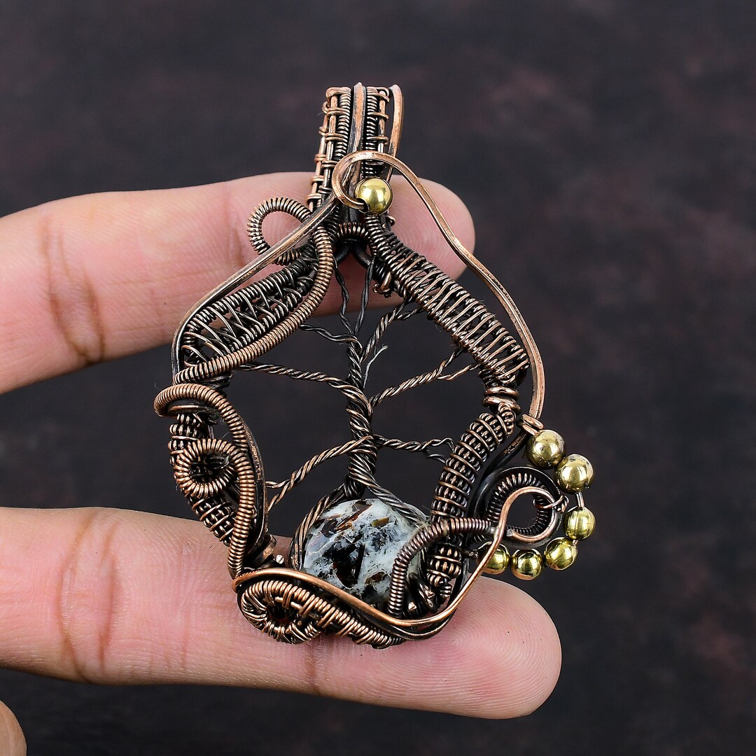 Tree of Life Astrophyllite Pendant Copper Wire Wrapped Gemstone Pendant ...