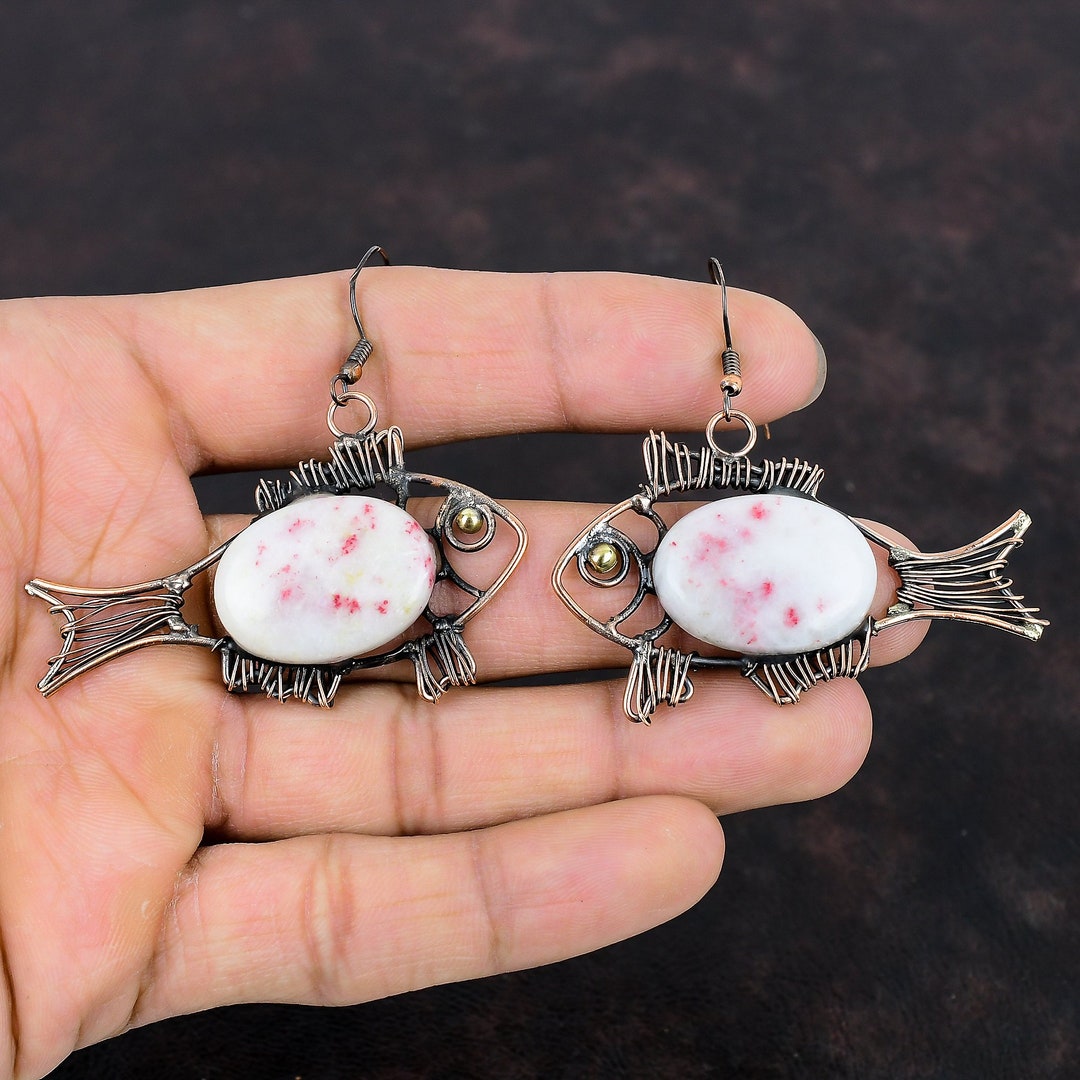 Cinnabar Earring Copper Wire Wrapped Earrings Cinnabar Jewelry Handmade ...