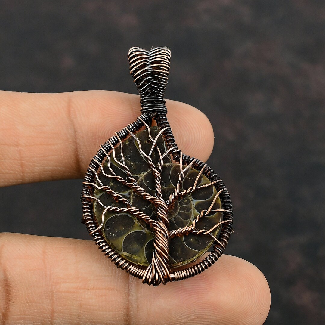 Tree of Life Ammonite Fossil Pendant Copper Wire Wrapped Pendant ...