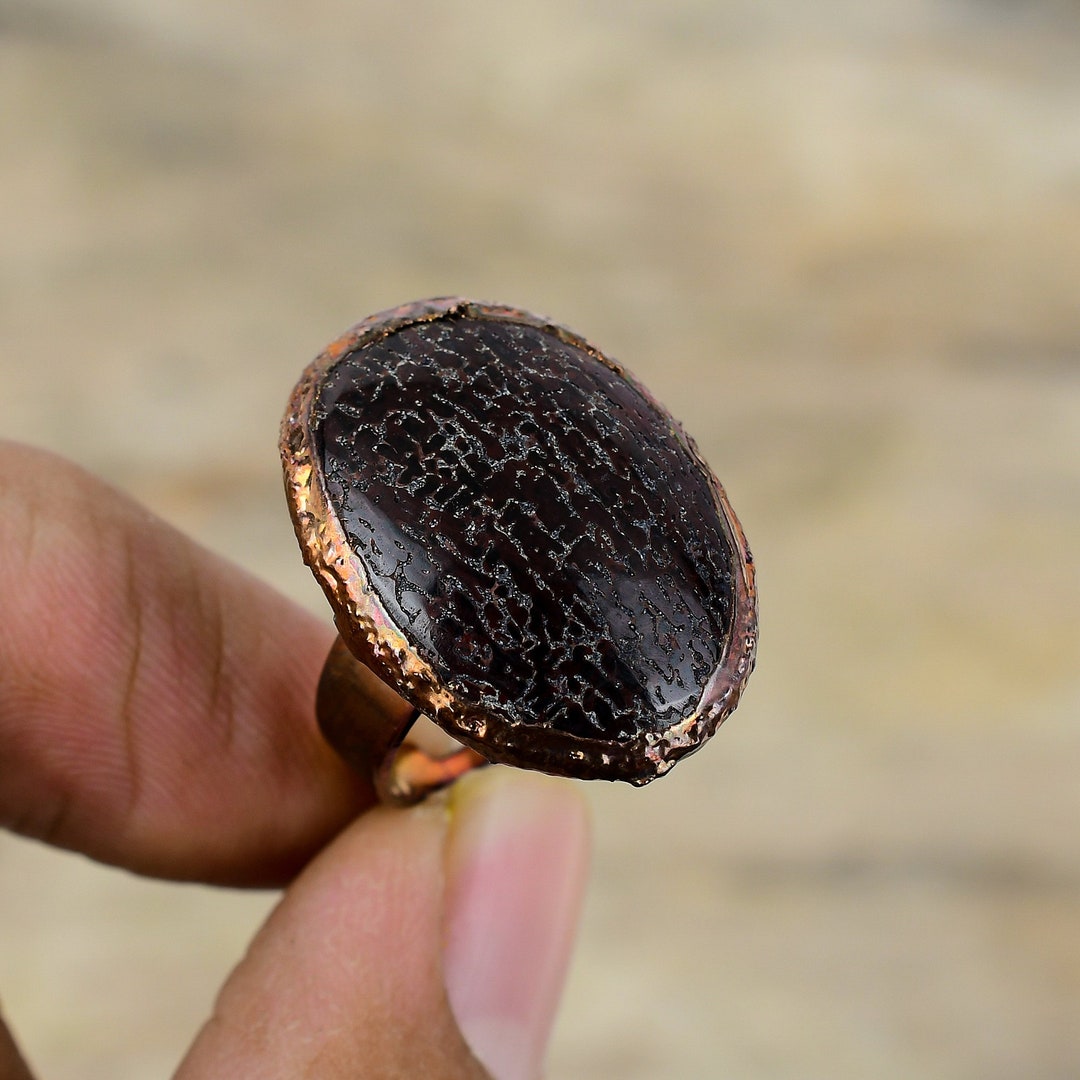 Dinosaur Bone Ring Electroformed Copper Ring Adjustable Rings Electroformed Jewelry Natural ...