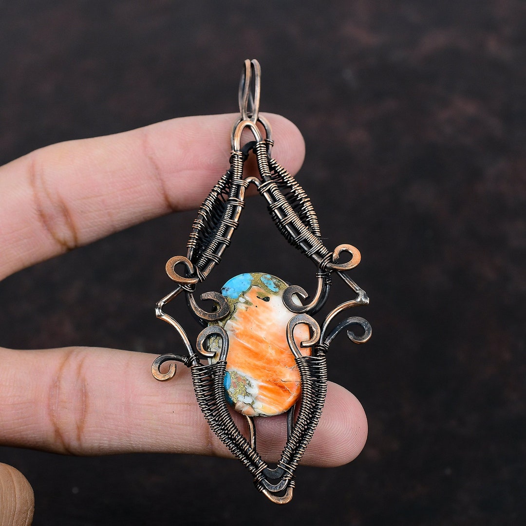 Spiny Oyster Copper Turquoise Pendant Copper Wire Wrapped Pendant ...