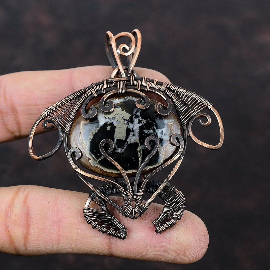 Moroccan Mud Crack Fossil Pendant Copper Wire Wrapped Gemstone Jewelry ...