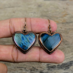 Labradorite Gemstone Earring Electroformed Copper Earrings Handmade ...