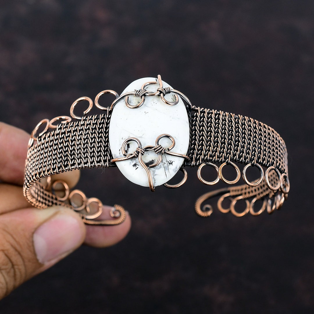 Howlite Cuff Bracelet Copper Wire Wrapped Bangle Gemstone Jewelry ...