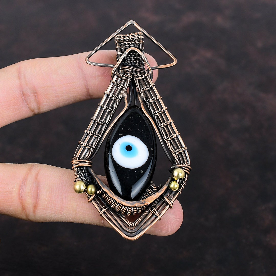 Black Color Evil Eye Pendant Copper Wire Wrapped Pendant Handmade ...