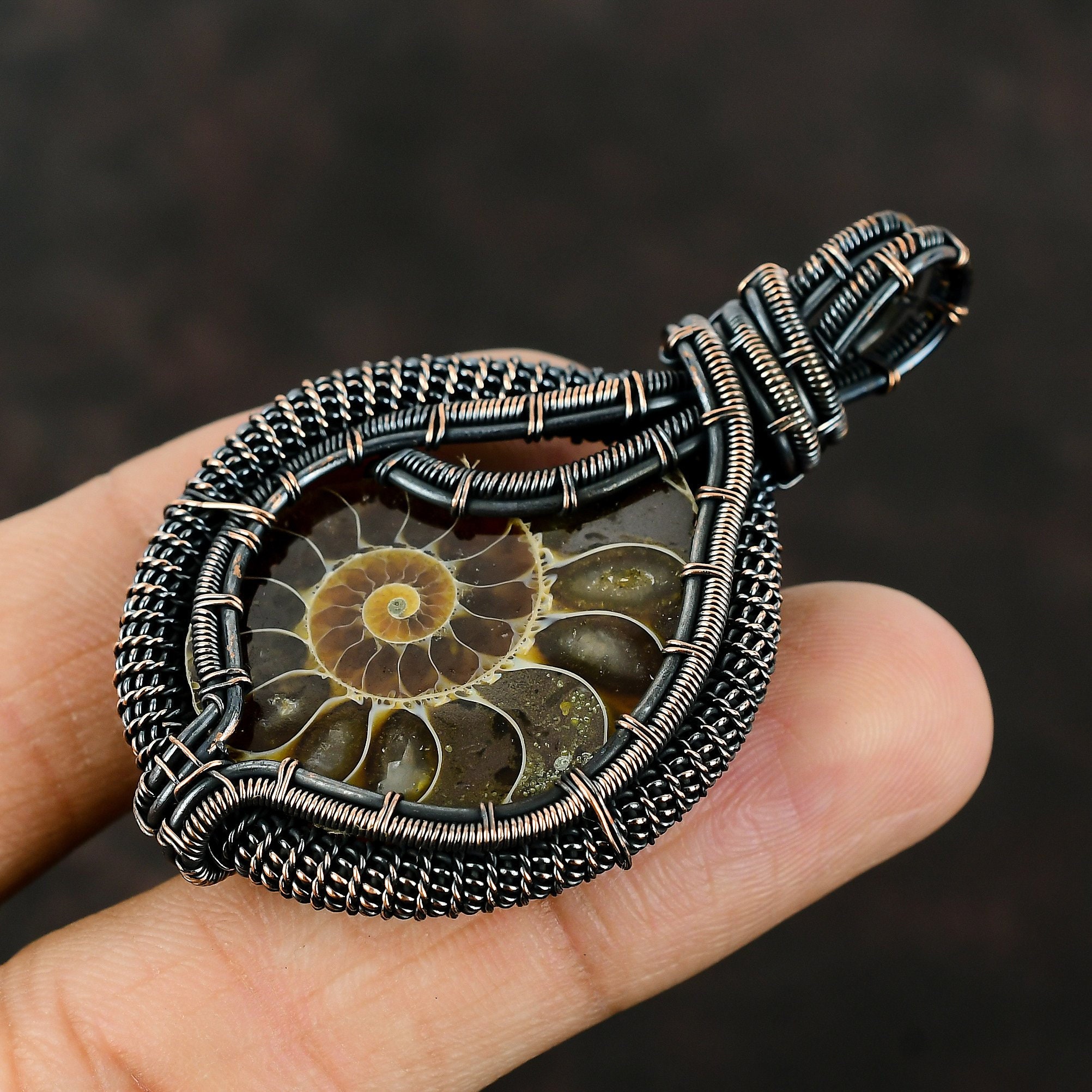 Ammonite Fossil Copper Wire Wrapped Pendant Gemstone Designer Jewelry ...