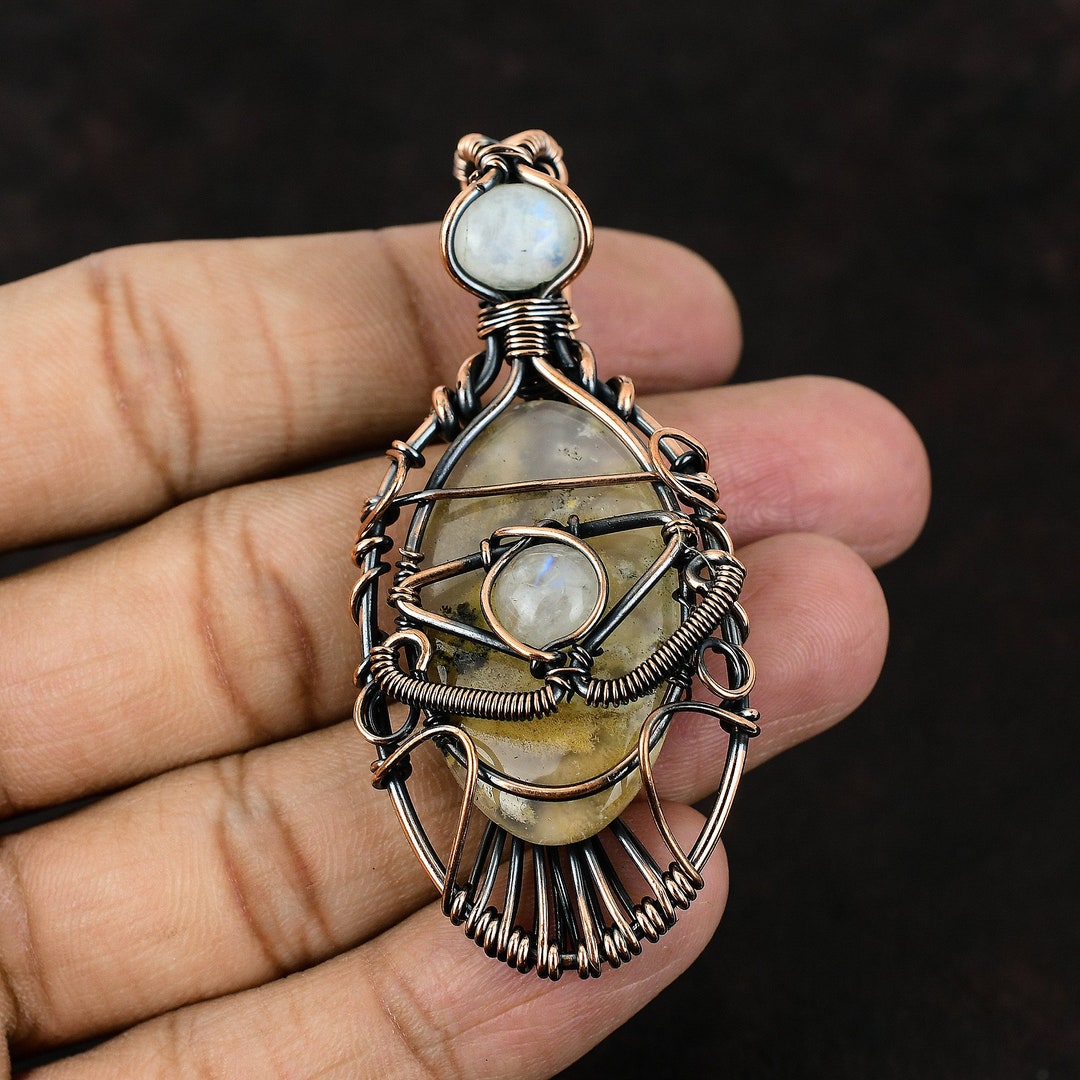 Evil Eye Plume Agate Copper Wire Wrapped Pendant Moonstone Copper ...