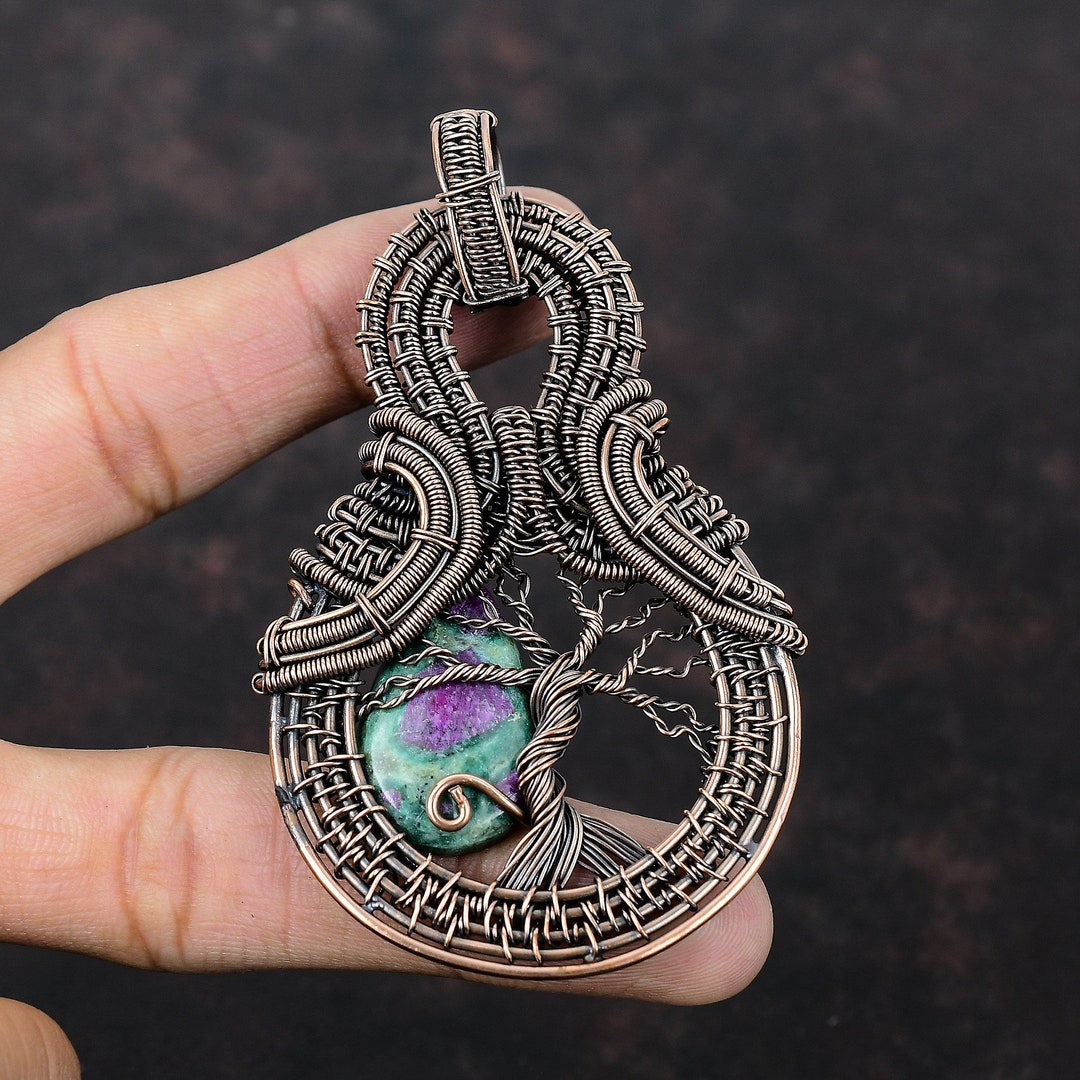 Tree of Life Ruby Fuchsite Pendant: Handmade Copper Wire Jewelry - Etsy