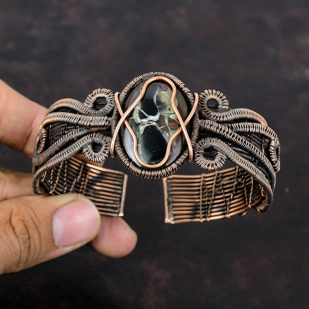 Moroccan Mud Crack Fossil Bangle Copper Wire Wrapped Cuff Bracelet ...