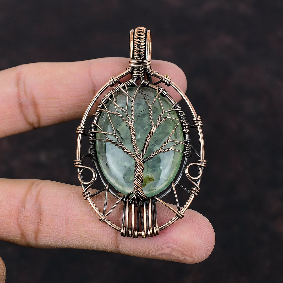Tree of Life Moss Prehnite Pendant Copper Wire Wrapped Pendant Copper ...