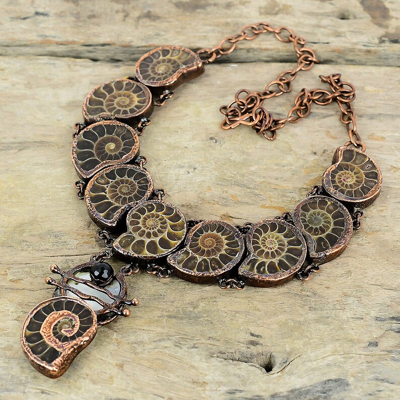 Ammonite Fossil Necklace Electroformed Copper Necklace Adjustable Chain ...