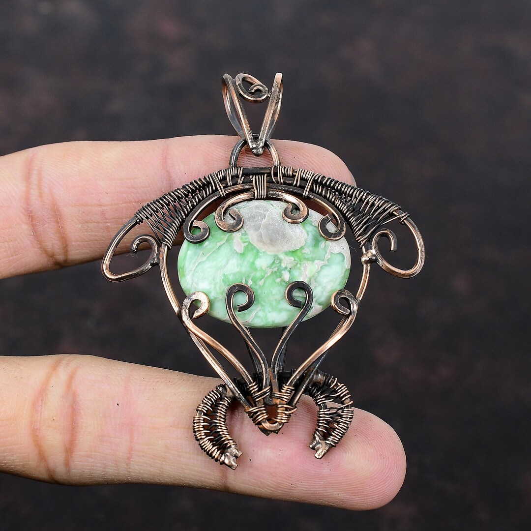Variscite Pendant Copper Wire Wrapped Pendant Tortoise Pendant Copper ...