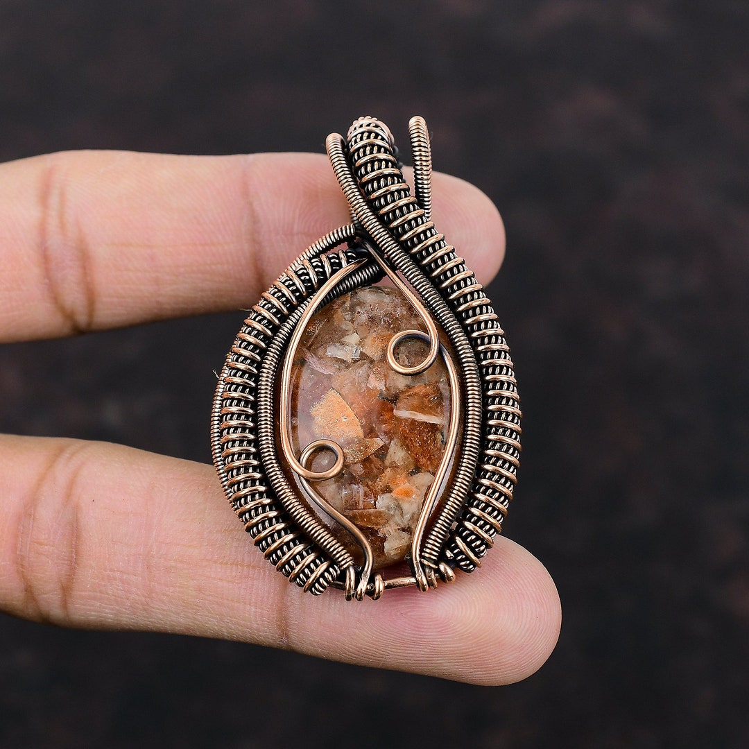 Handmade Copper Wire Wrapped Sunstone Pendant, Gemstone Jewelry - Etsy UK