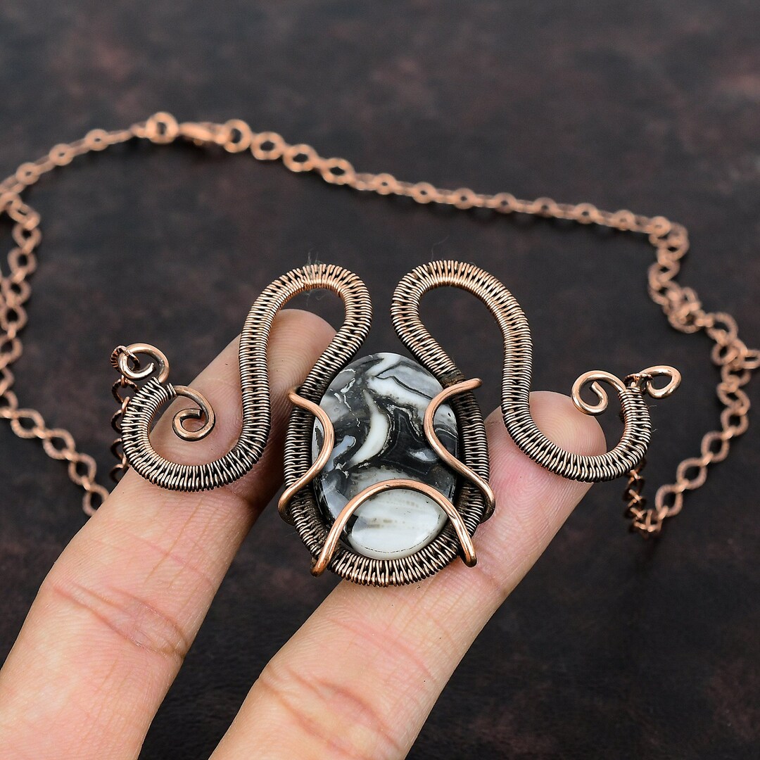 Ortho Fossil Necklace Copper Wire Wrapped Necklace Gemstone Jewelry ...
