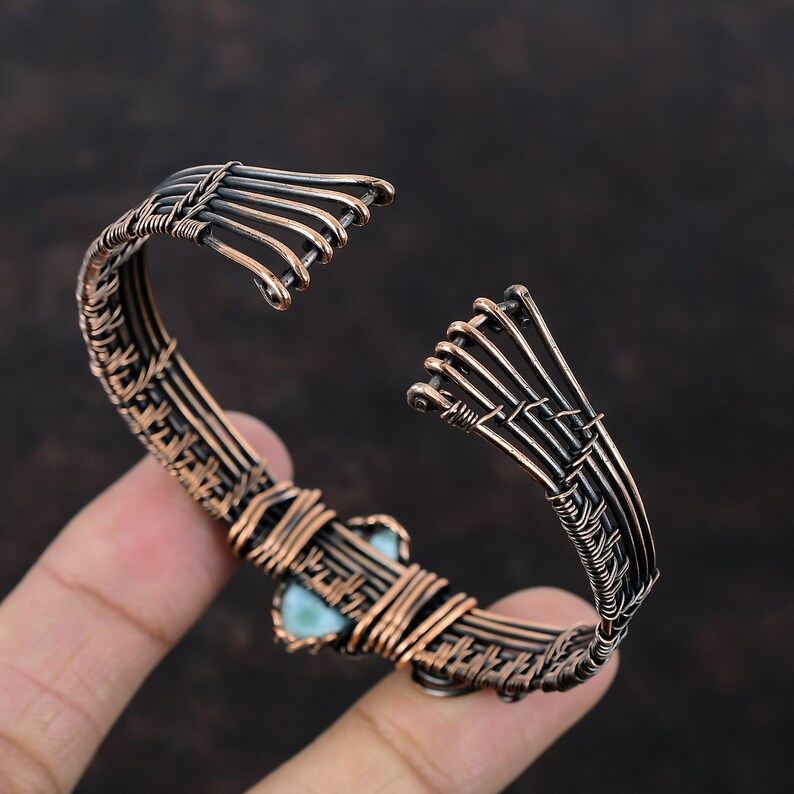 Larimar Cuff Bracelet Copper Wire Wrapped Adjustable Cuff - Etsy