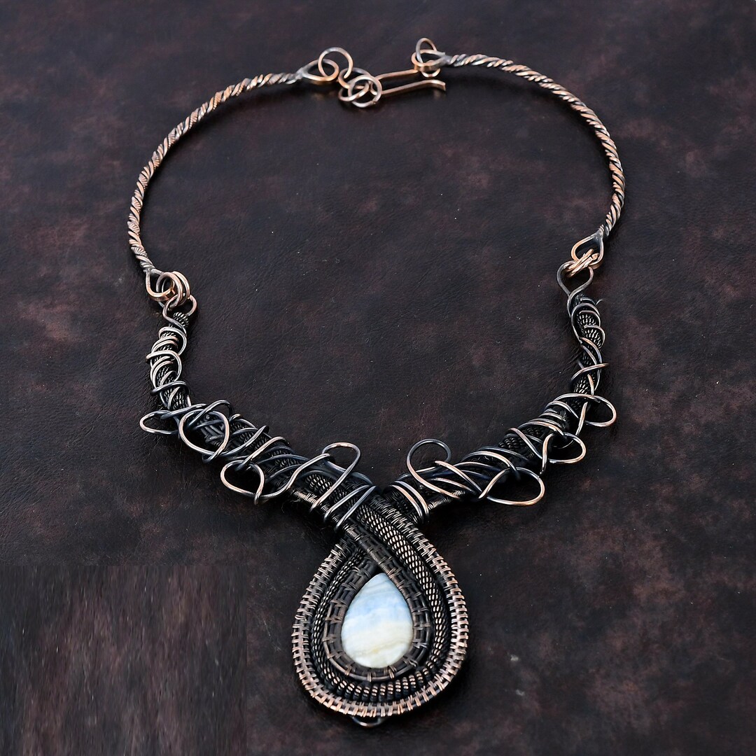 Blue Scheelite Necklace Copper Wire Wrapped Necklace Adjustable ...