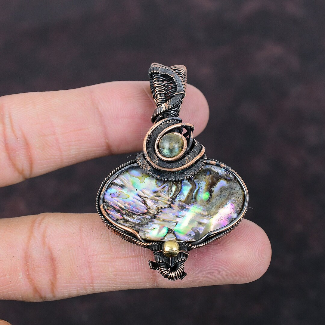 Abalone Shell Pendant Copper Wire Wrapped Pendant Natural Gemstone ...