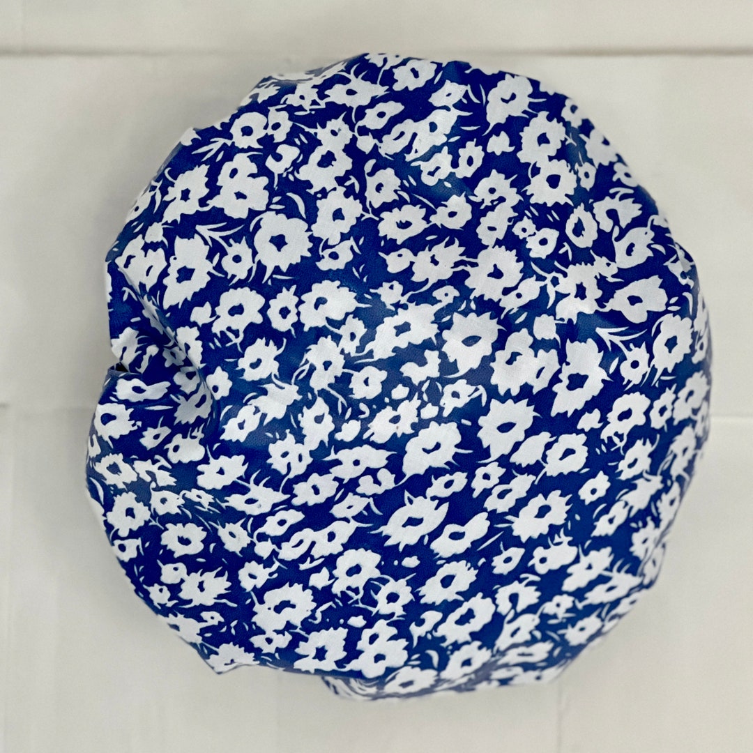 Waterproofed Shower Cap by Caro London in Blue Fresh Floral Print - Etsy