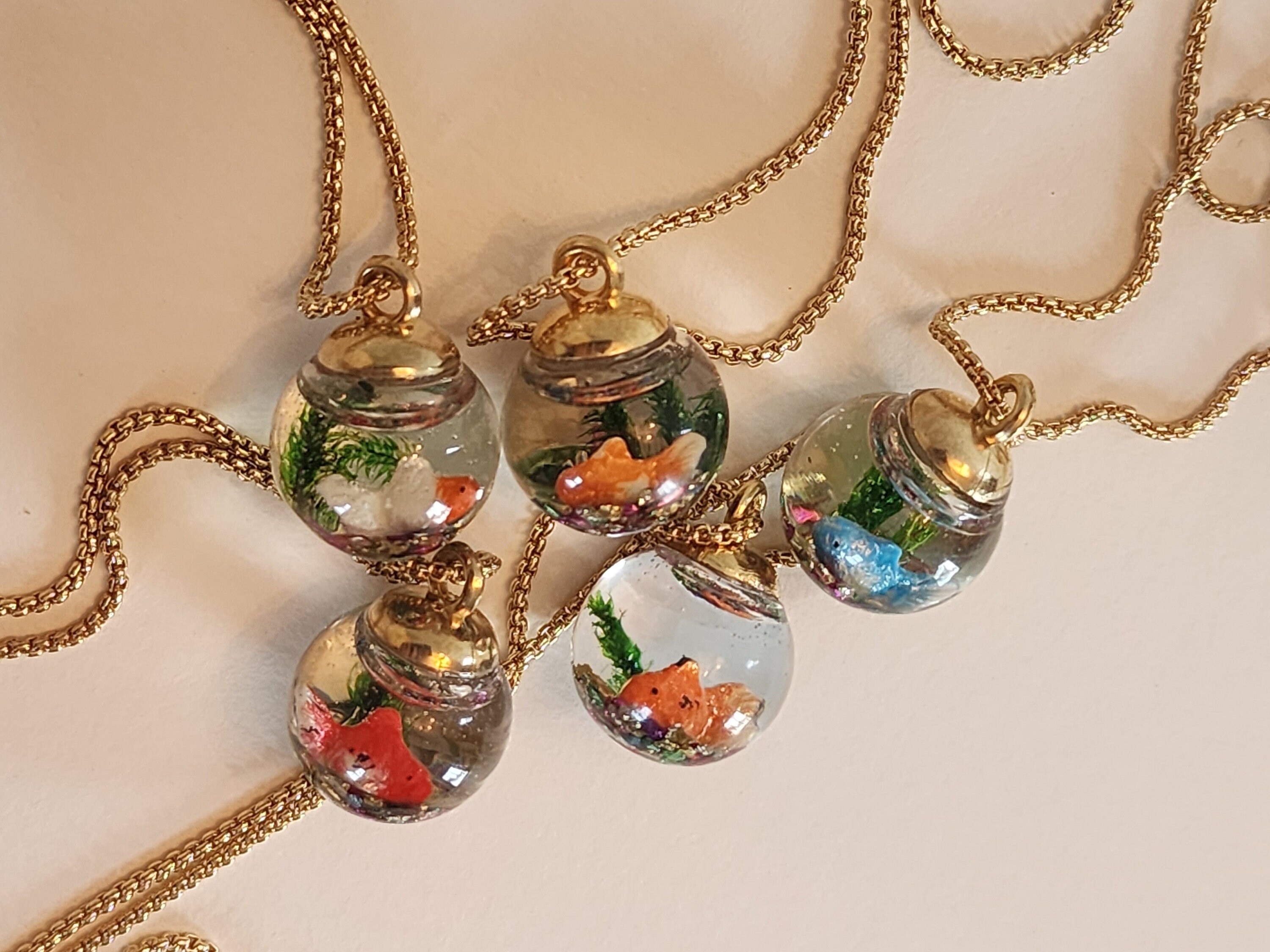 Goldfish Charm Fish Bowl Dangle Earings. 18k Gold Hoops. Mis-matched ...