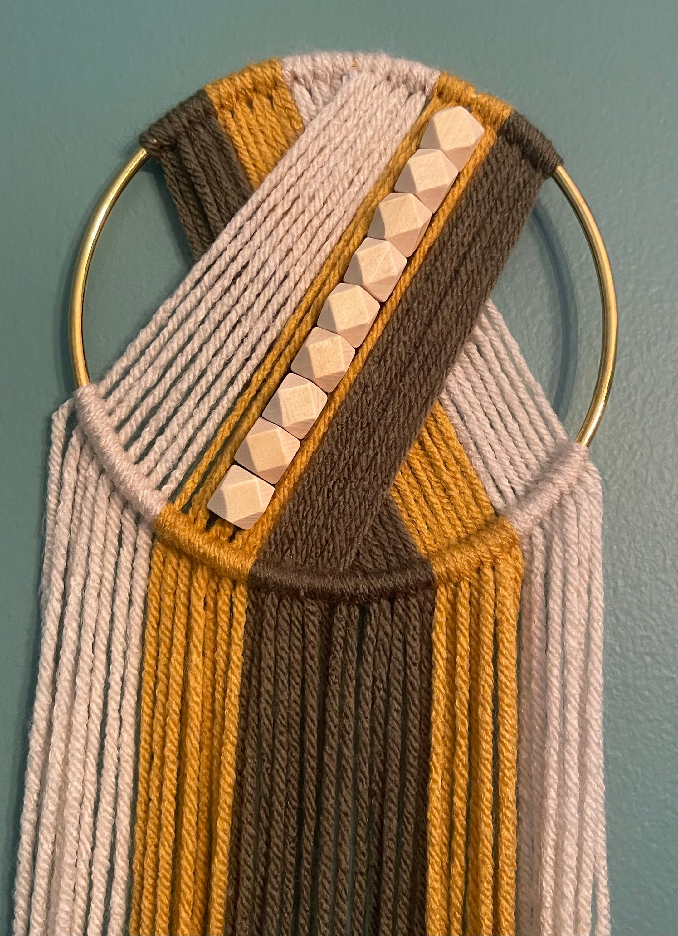 Green, Yellow, Beige Macrame Wall Hanging, Yarn Wall Hanging, Hoop Wall ...