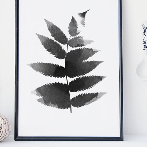 Black and White Leaf Art Print Botanical Wall Art Watercolor - Etsy