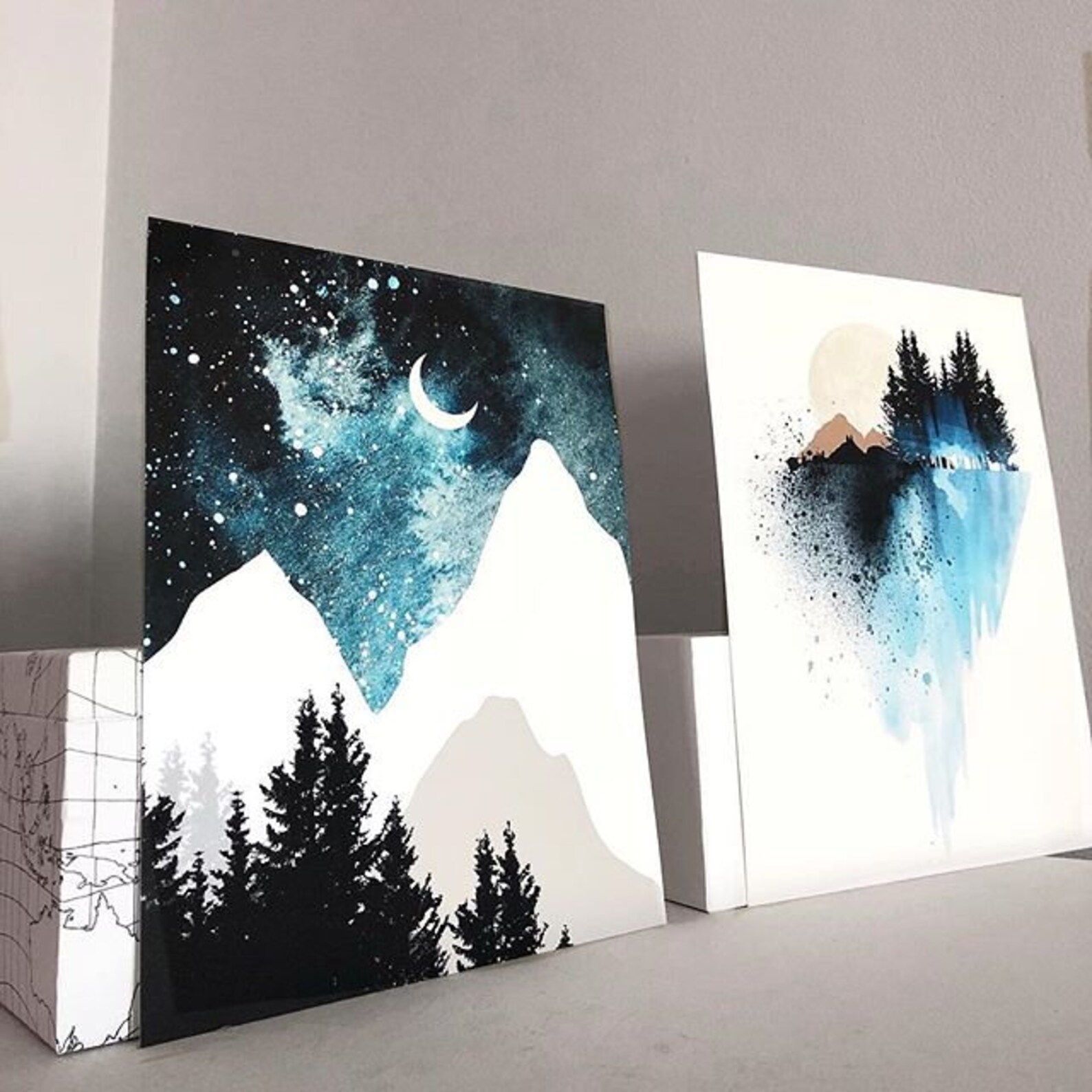 Blue mountain wall art art prints watercolor poster nature | Etsy