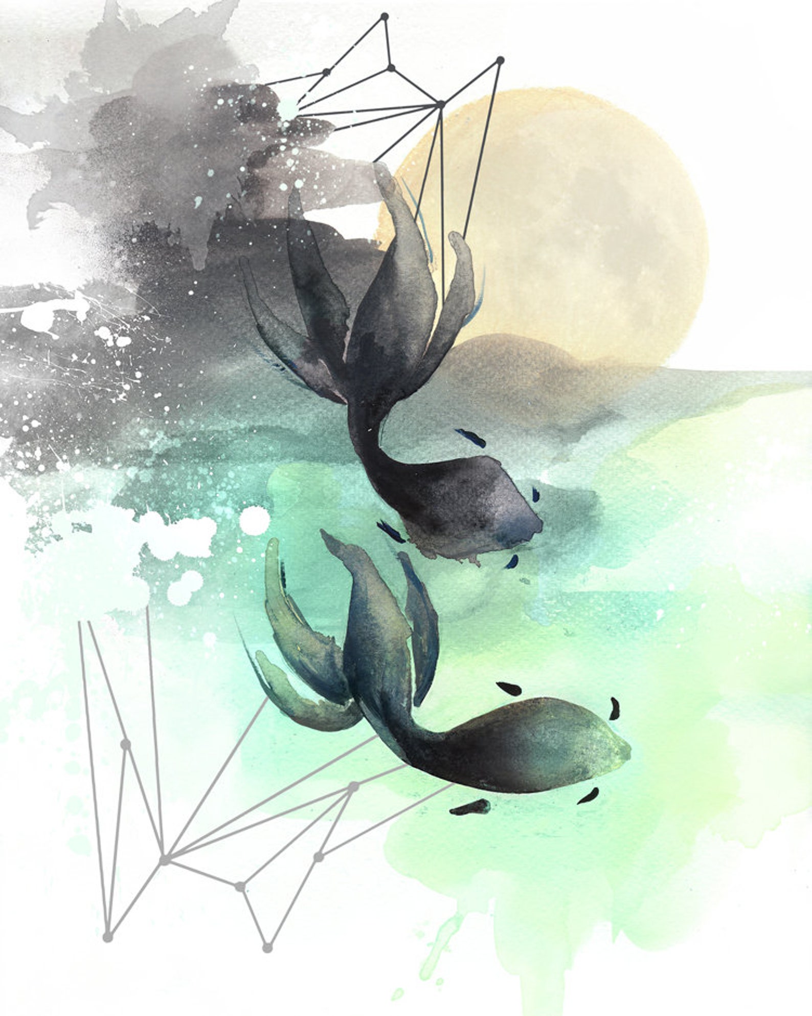 Abstract Zen Print, Fish Watercolor, Fish Painting, Goldfish, Modern ...