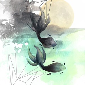 Abstract Zen Print, Fish Watercolor, Fish Painting, Goldfish, Modern ...