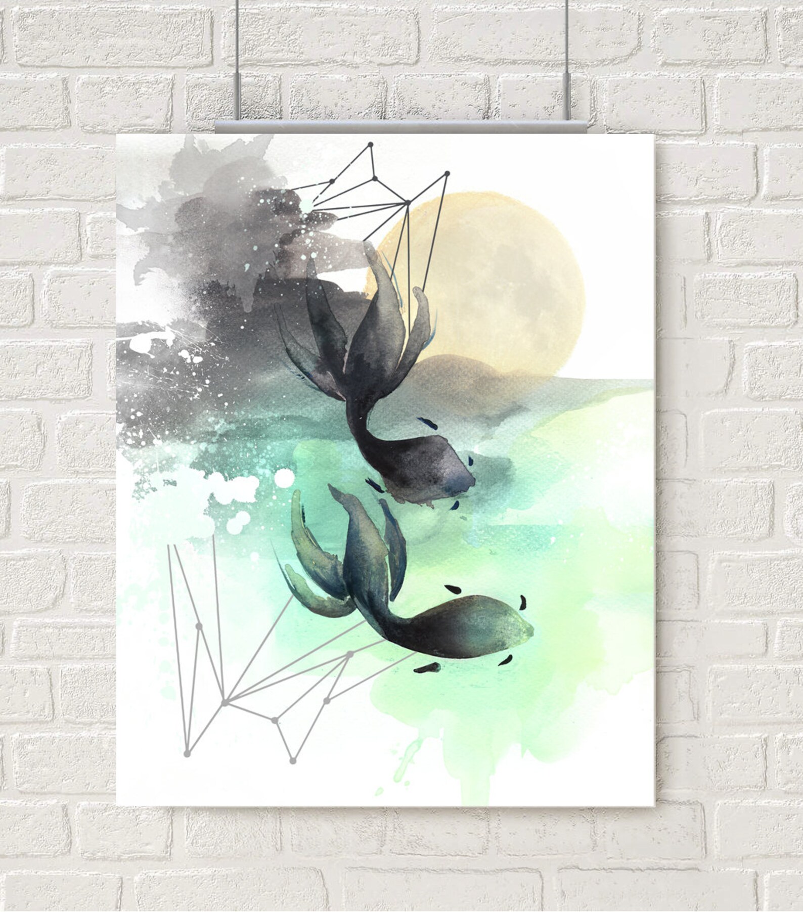 Abstract Zen Print, Fish Watercolor, Fish Painting, Goldfish, Modern ...