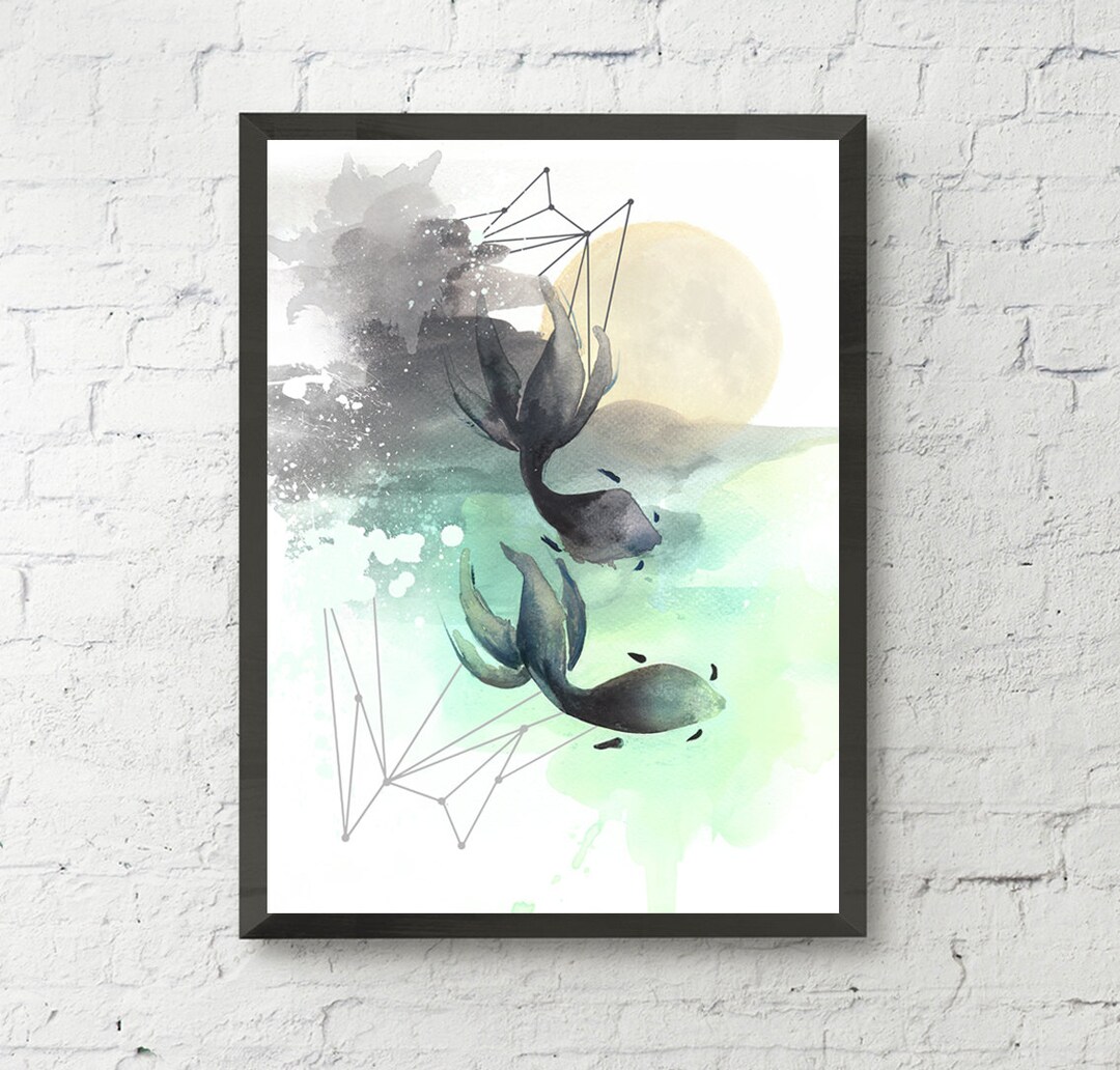 Abstract Zen Print, Fish Watercolor, Fish Painting, Goldfish, Modern ...