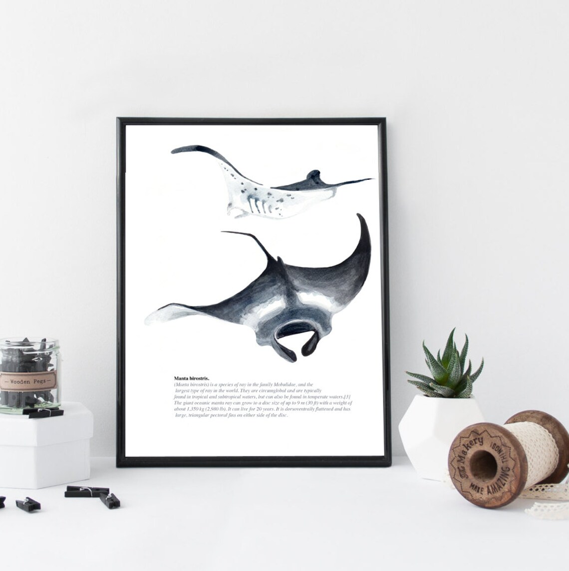 Manta Ray Art Print Nautical Art Print Watercolor Marine - Etsy