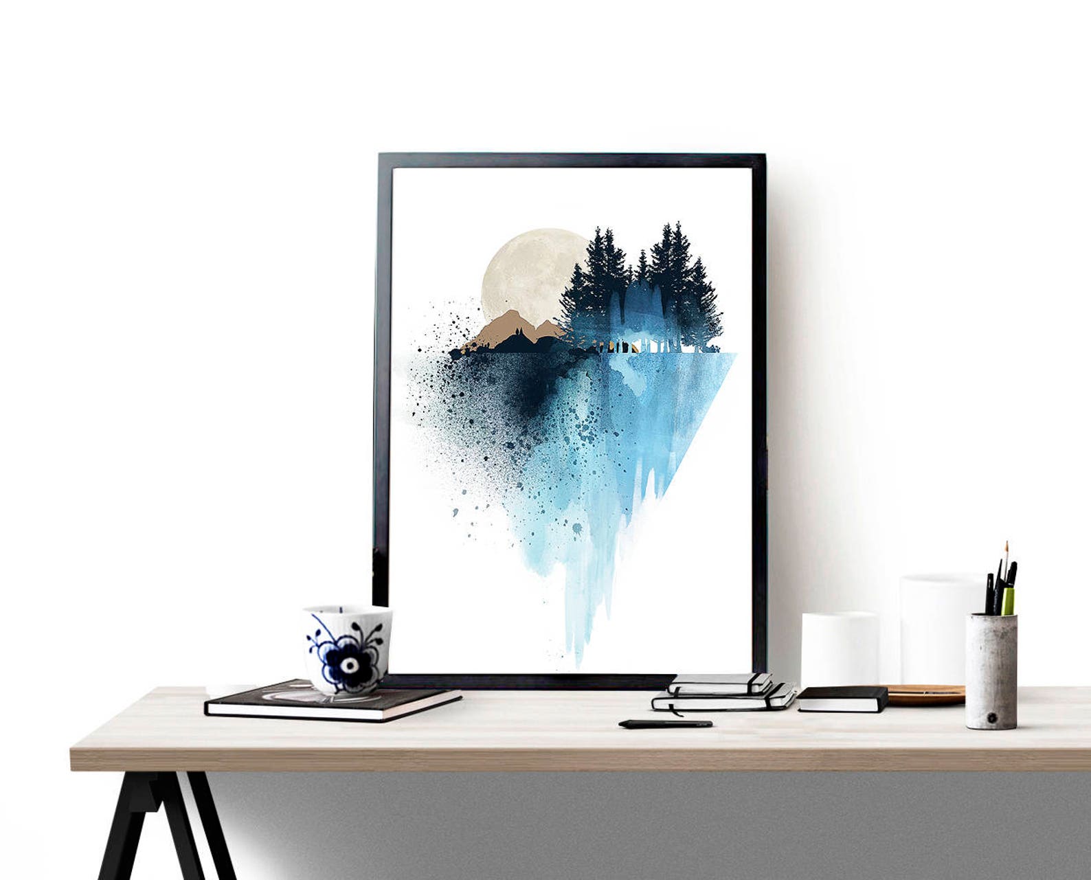 Blue mountain wall art art prints watercolor poster nature | Etsy