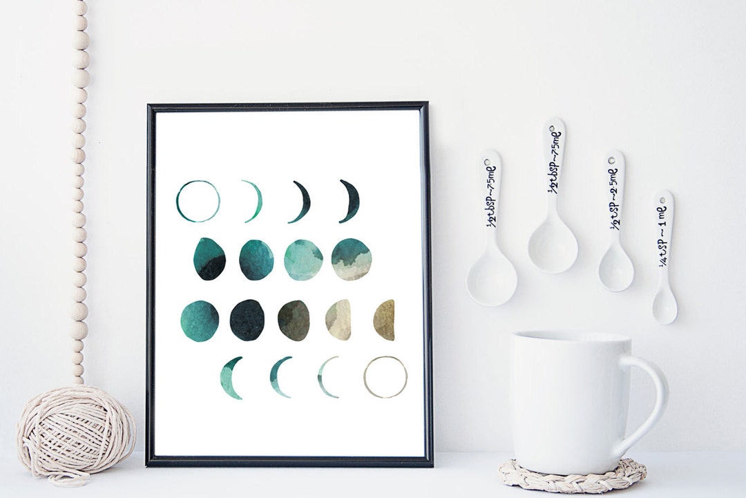 Moon Phase Wall Art Moon Art Print Watercolor Poster Home - Etsy