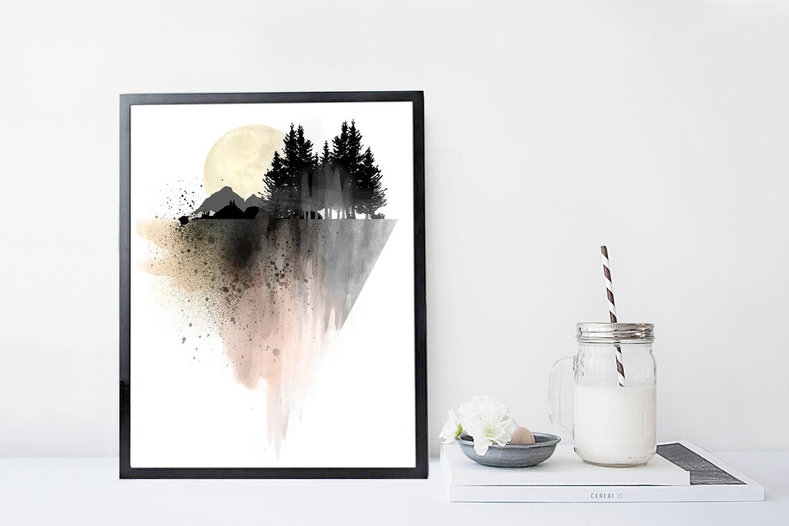 Mountain Art Print Poster Wall Art Forest Art Watercolor - Etsy