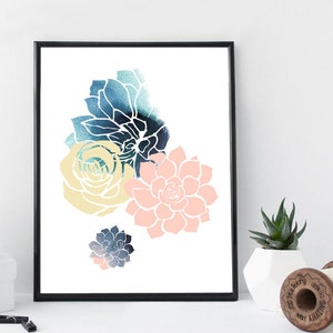 Succulent Art Print, Succulent Watercolor Zen Illustration, Poster ...