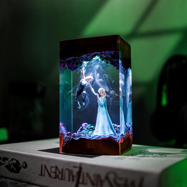 Elsa Frozen Vs Spider Girl Resin Lamp LED Night Light Handmade ...
