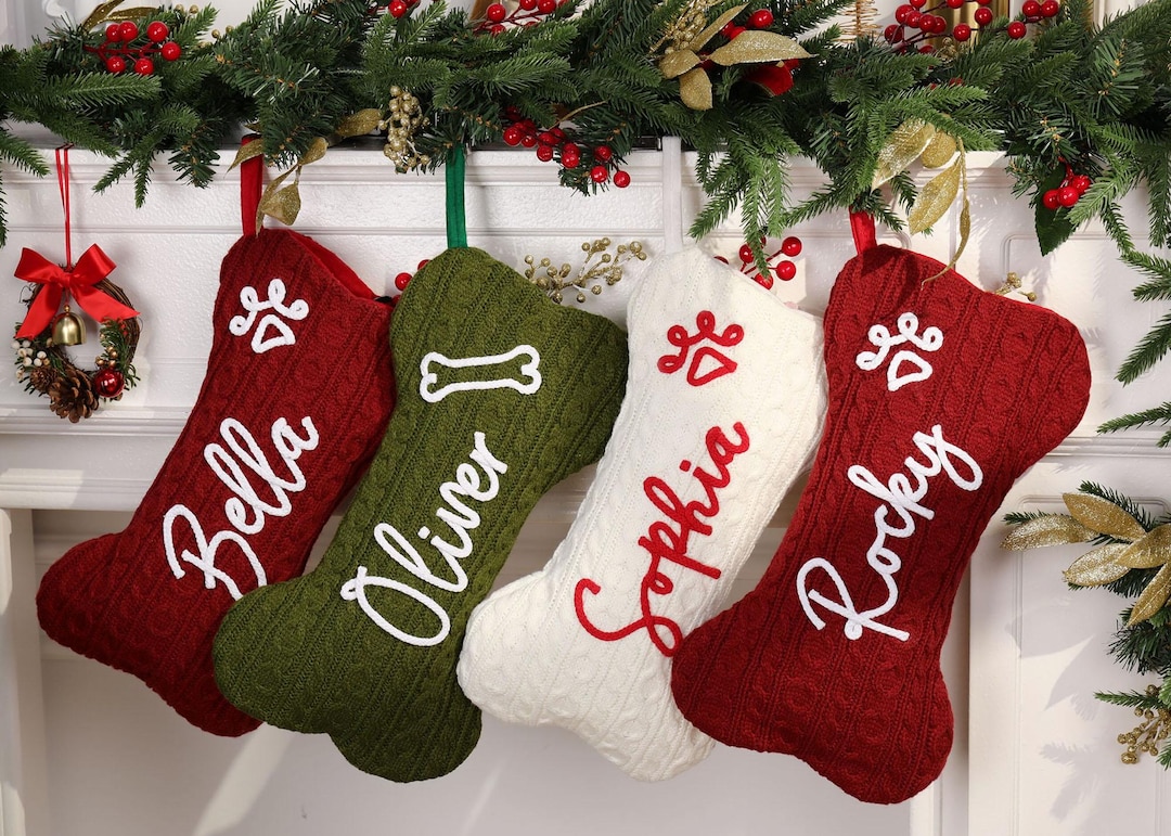 Personalized Christmas Stockings, Dog Bone Stockings, Bone Holiday ...