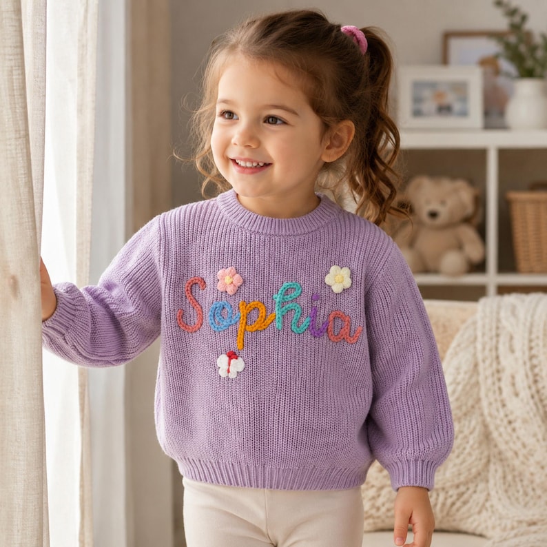 Personalized Hand-embroidered Baby Name Sweater, Cozy Knit Toddler Baby ...
