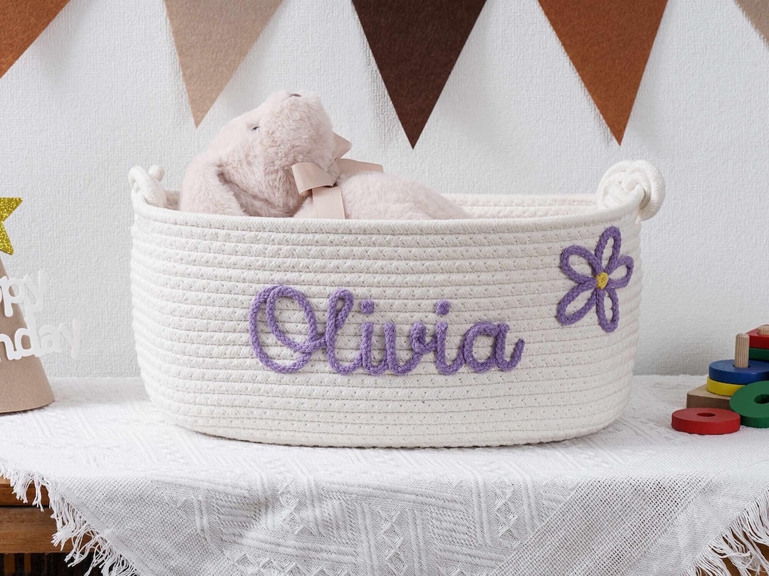 Baby Name Basket, Personalized Baby Girl Gift Cotton Rope, Baby Shower ...