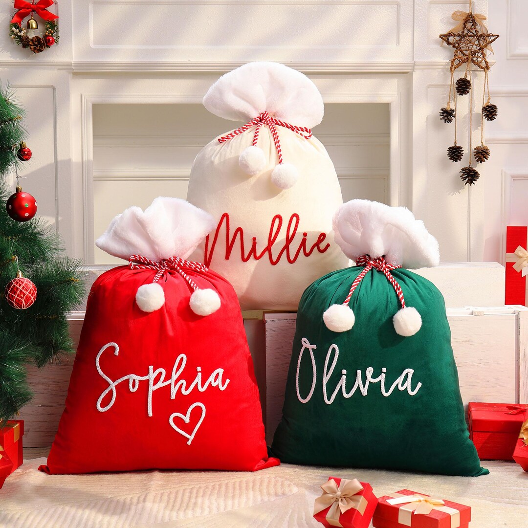 Personalized Santa Sack, Custom Velvet Christmas Sacks, Christmas Eve ...