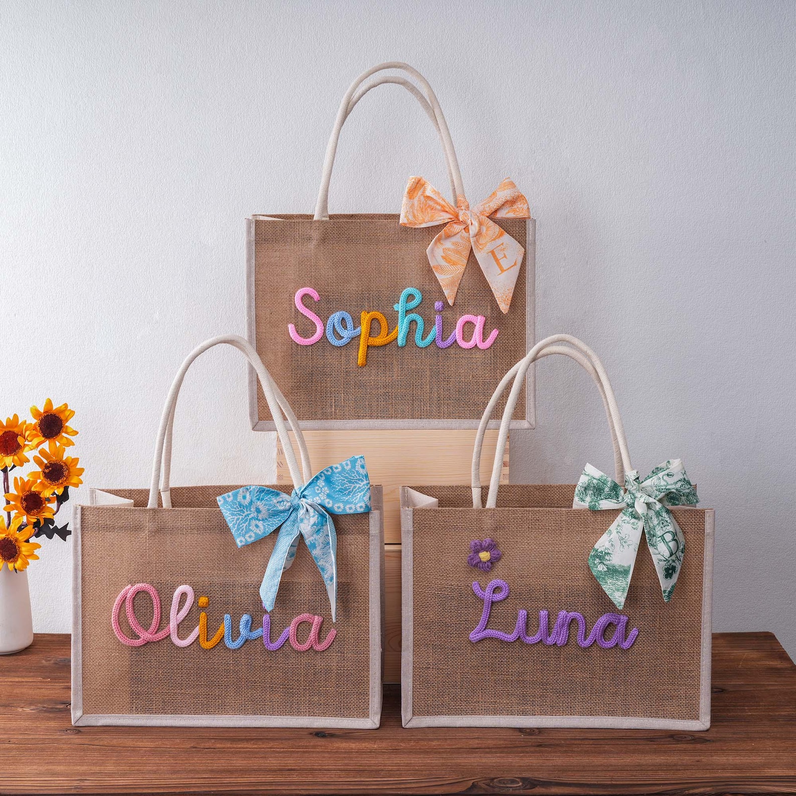Personalized Bridesmaid Tote Bags, Name Tote Bag With Charm, Bridesmaid ...