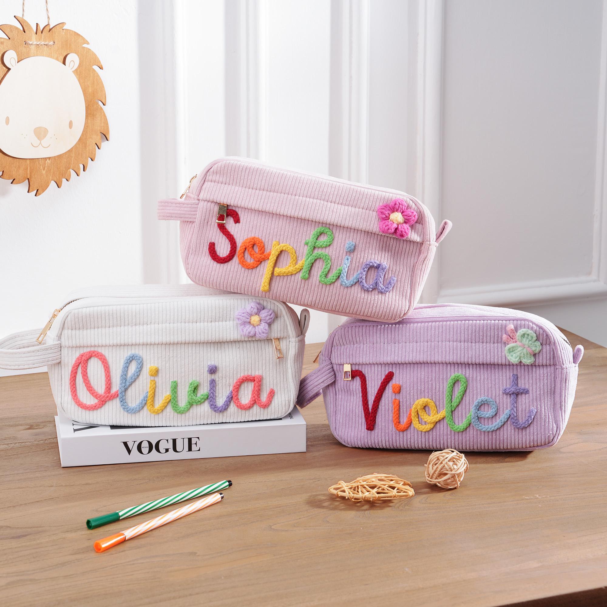 Custom Name Pencil Case for Kids, Personalized Corduroy Pencil Case ...