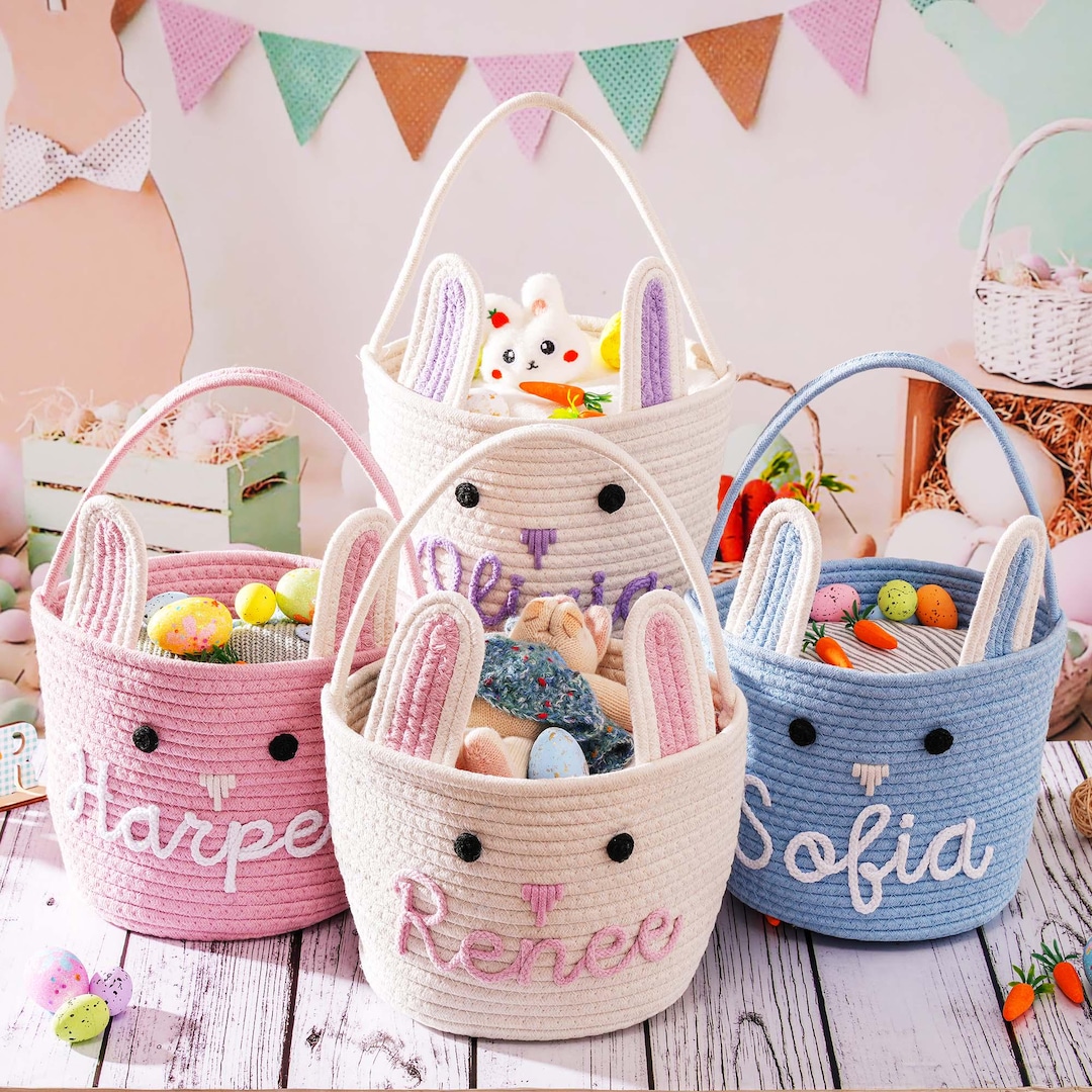 Personalized Easter Basket, Bunny Baskets Baby Name Basket, Boy Girls ...