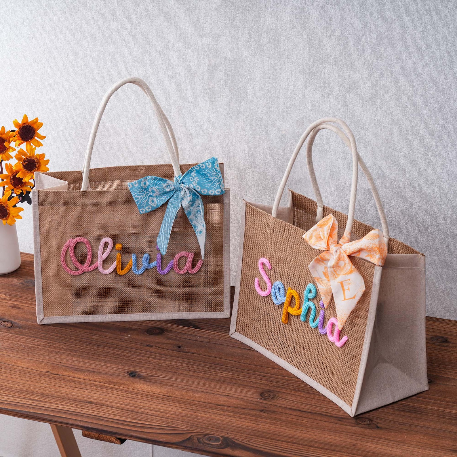 Personalized Bridesmaid Tote Bags, Name Tote Bag With Charm, Bridesmaid ...
