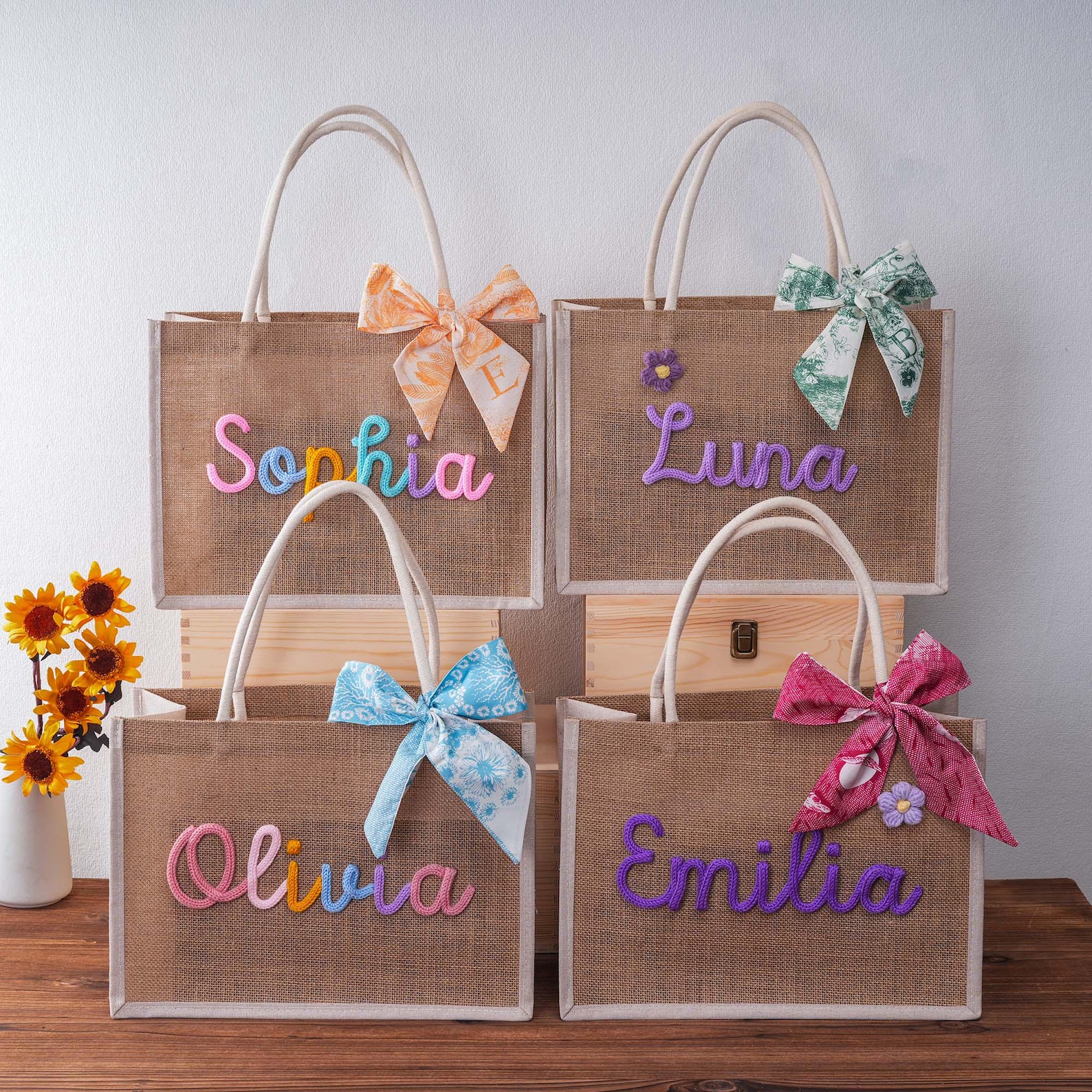 Personalized Bridesmaid Tote Bags, Name Tote Bag With Charm, Bridesmaid ...