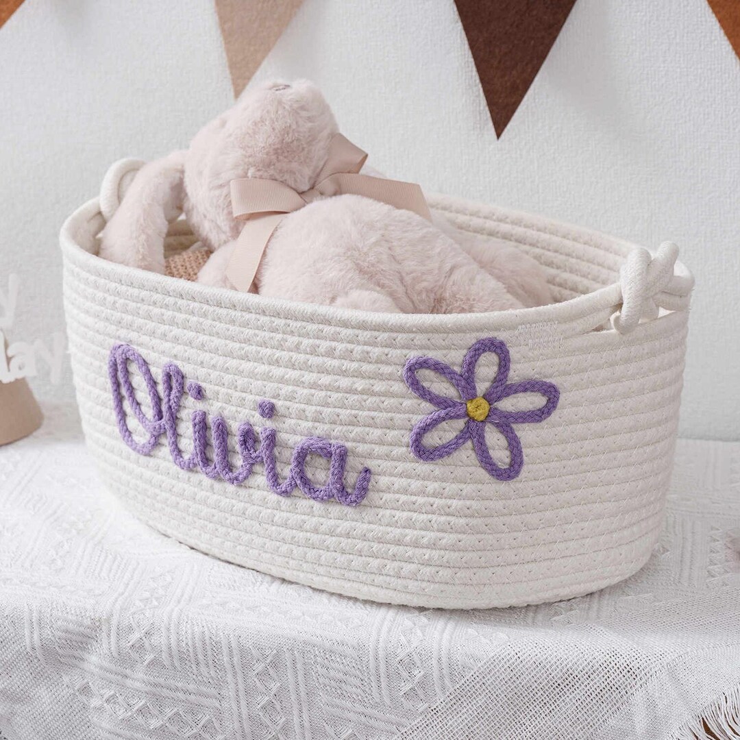Baby Name Basket, Personalized Baby Girl Gift Cotton Rope, Baby Shower ...